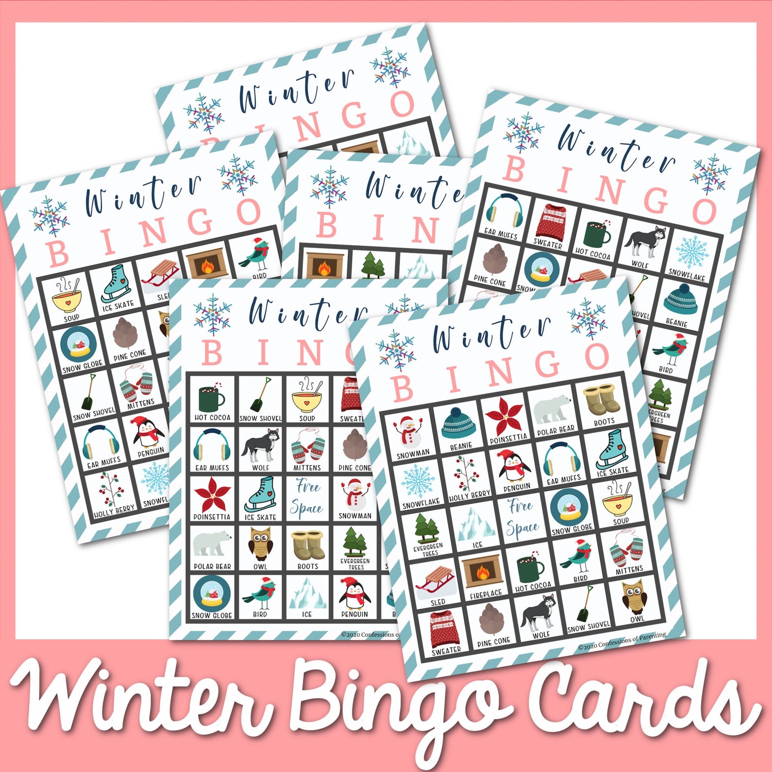 7 Winter Bingo Game | Printable Winter Bingo | Winter Party Bingo ...