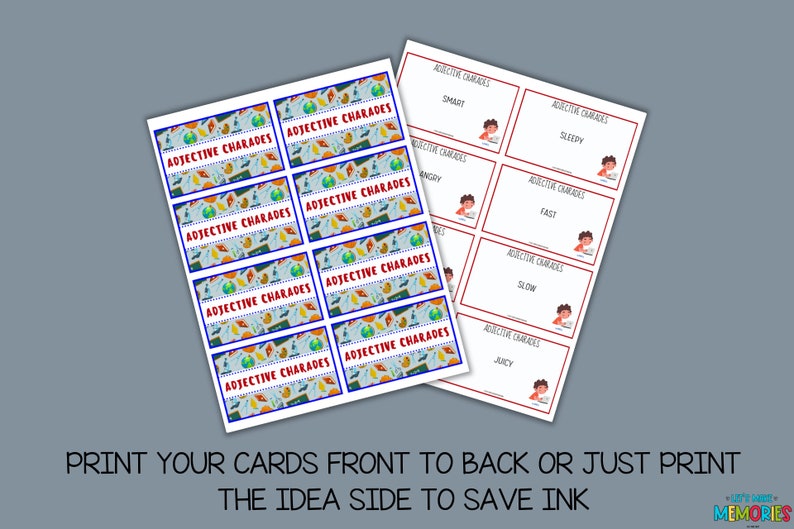 50 Adjective Charades | Printable Adjective Charades | Printable Word ...