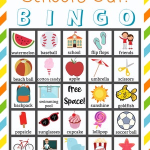 School is Out Bingo Game Cards, Activity While Having a Vacation, Games ...
