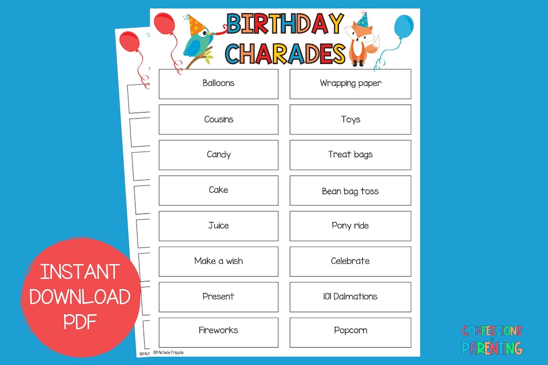 90+ Birthday Charades| Birthday Games for Kids| Birthday Activities ...
