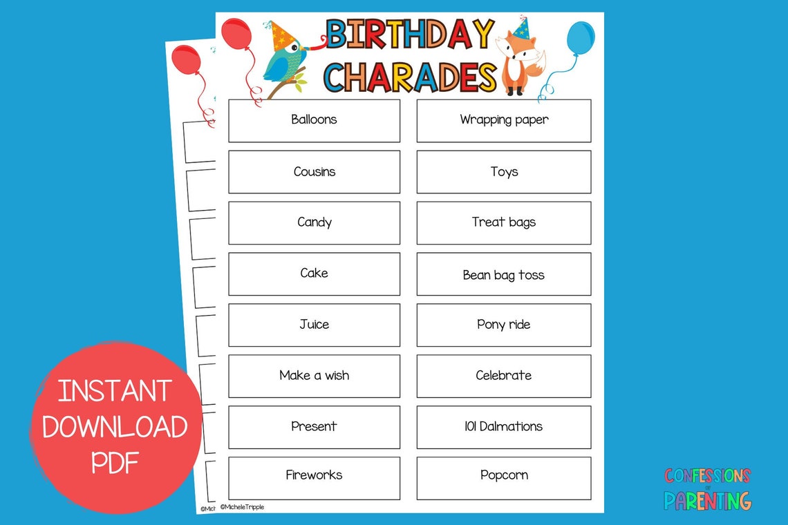 90+ Birthday Charades| Birthday Games for Kids| Birthday Activities ...