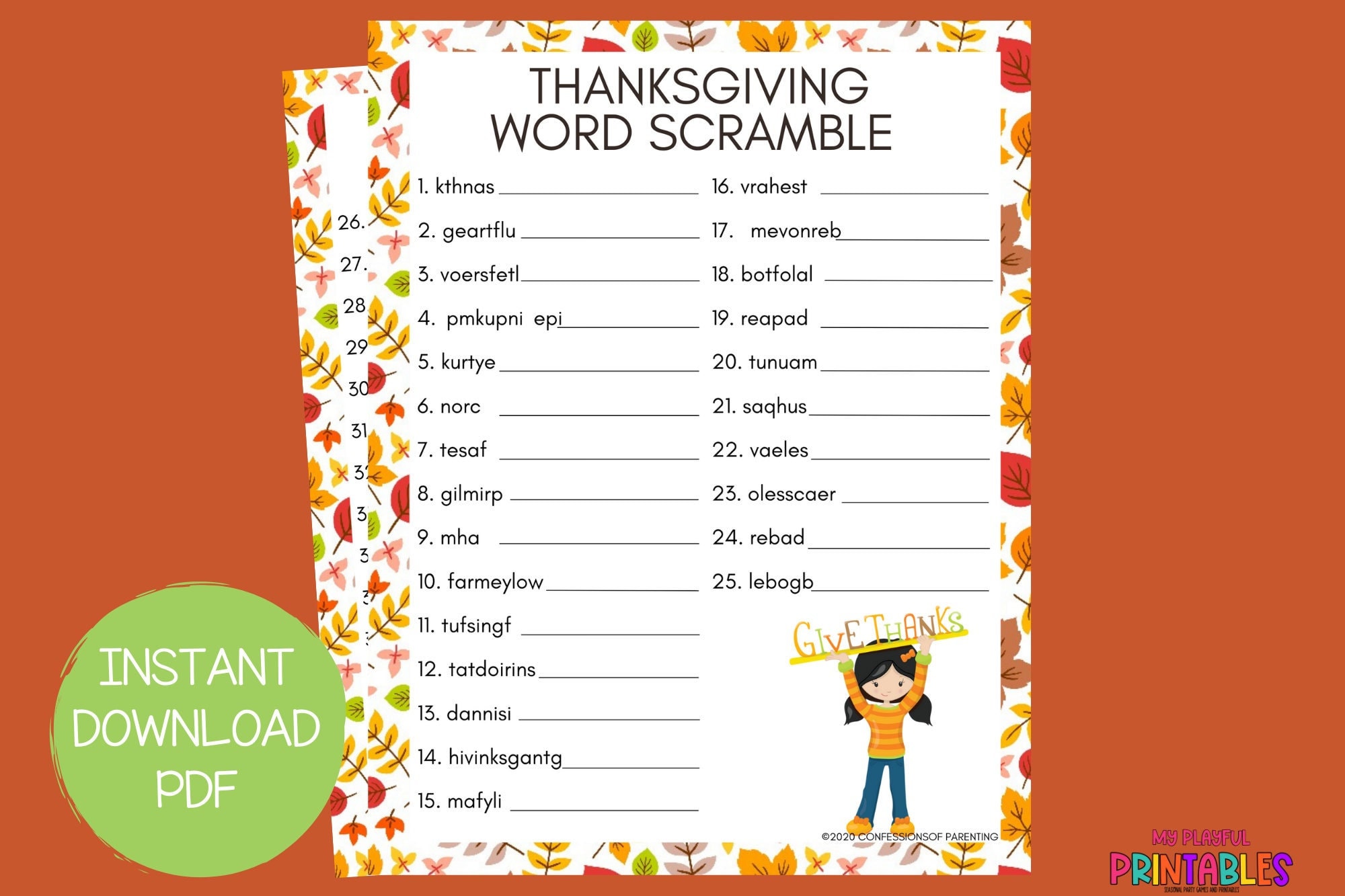Thanksgiving Word Scramble Thanksgiving Word Games Word Scramble for ...
