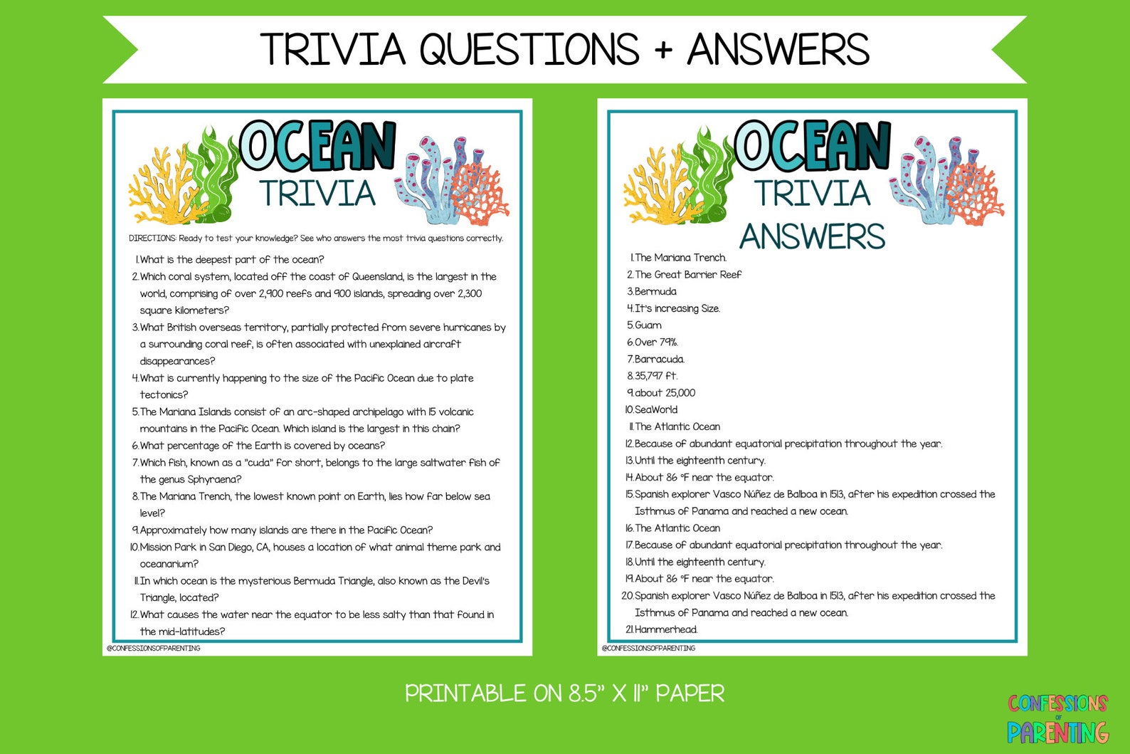 78 Ocean Trivia Questions | Printable Ocean Trivia | Ocean-themed ...
