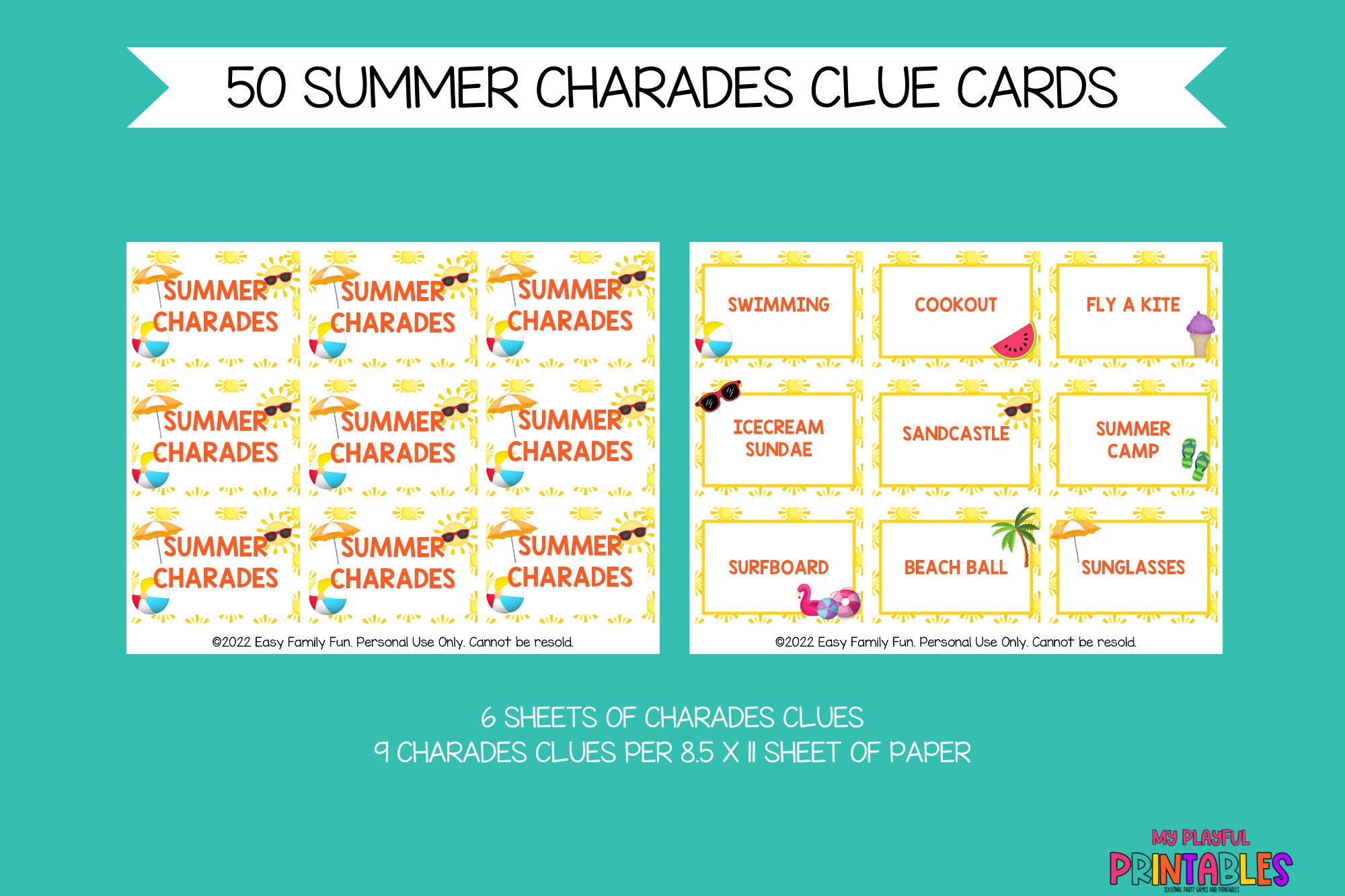Summer Charades Charades for Kids Charades for Families Family Game ...
