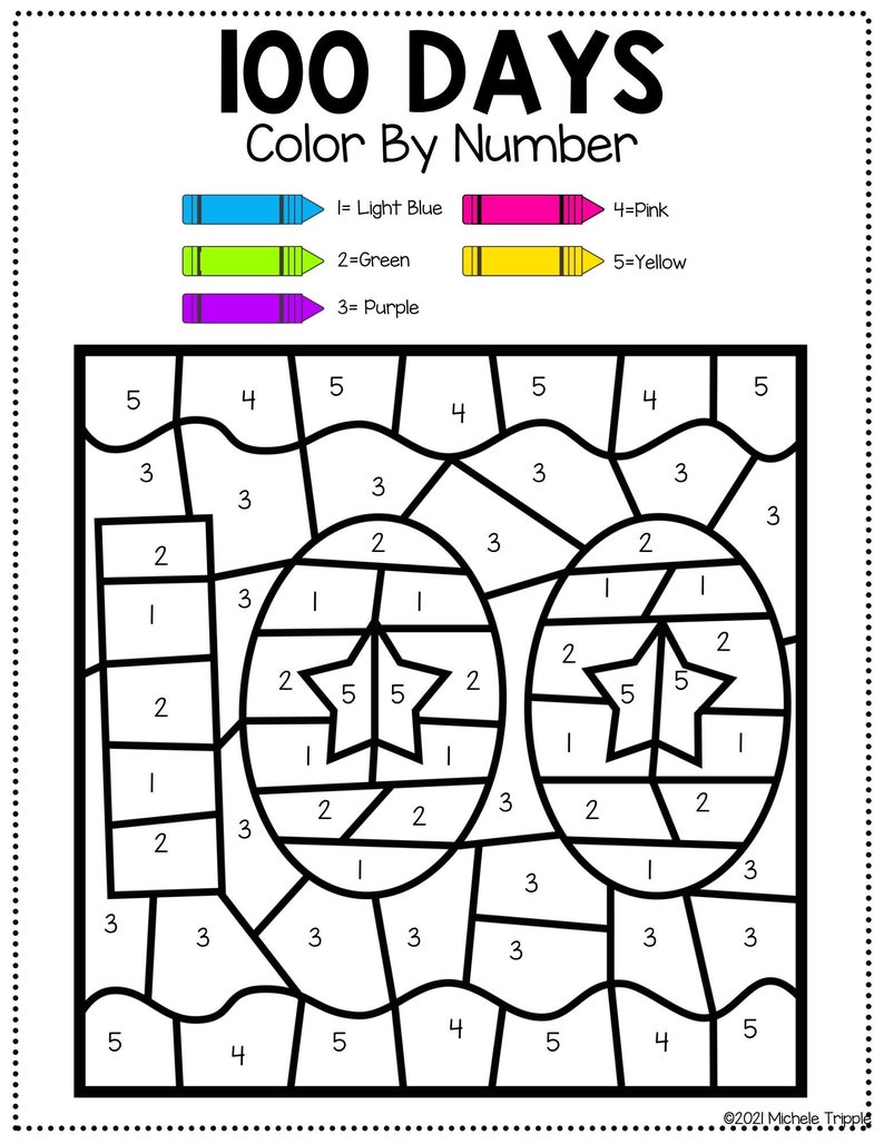 100 Days of School Color by Number, Coloring Guide for Kids, Coloring ...