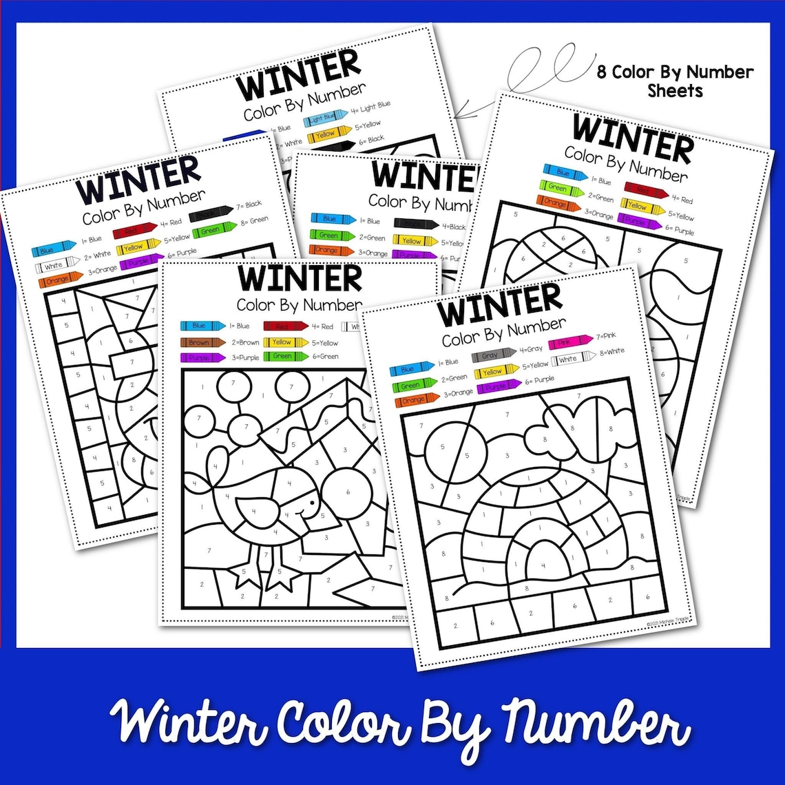 8 Winter Color by Number| Color by Number Worksheets| Color by Number ...