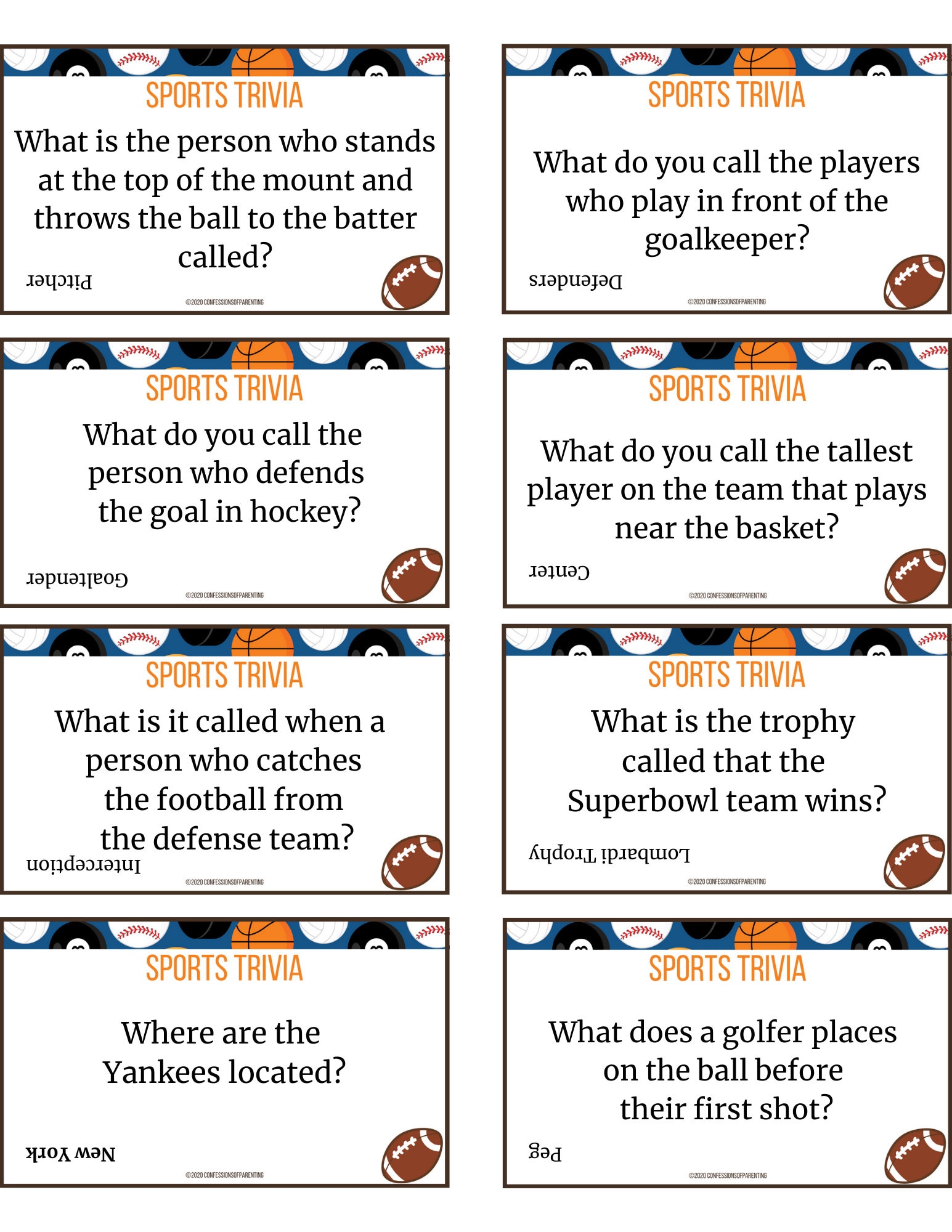 50 Sports Themed Trivia Cards - Etsy