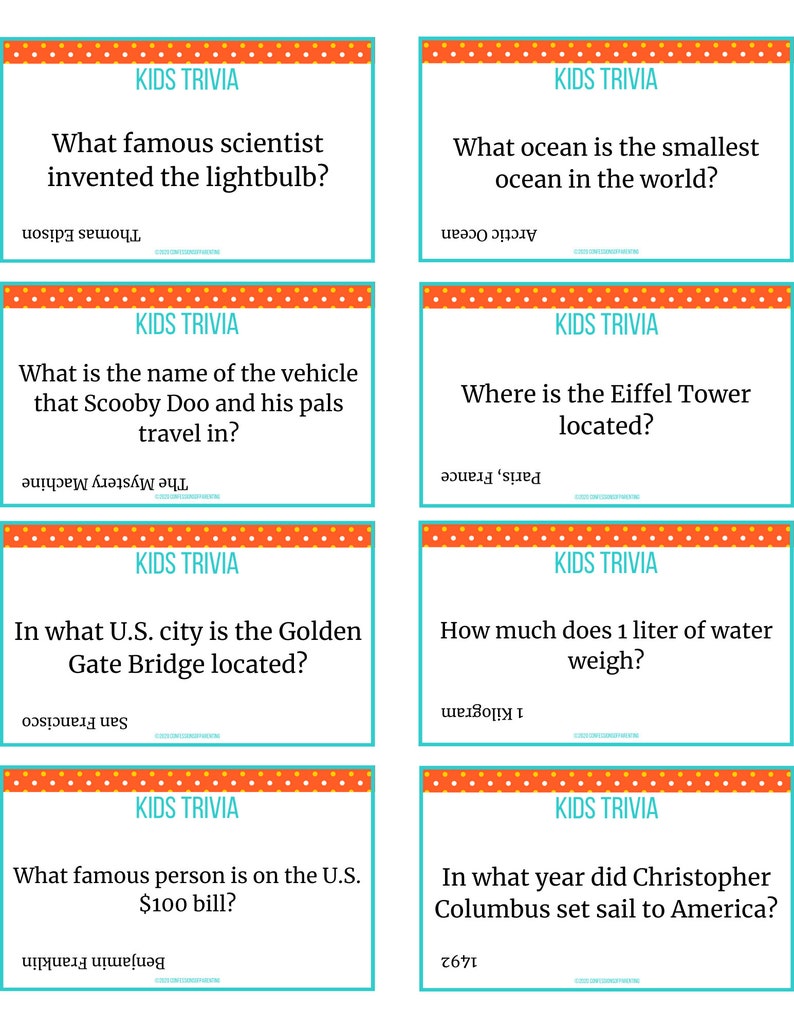 300+ Trivia Questions for Kids| Kids Trivia Game | Printable Trivia for ...