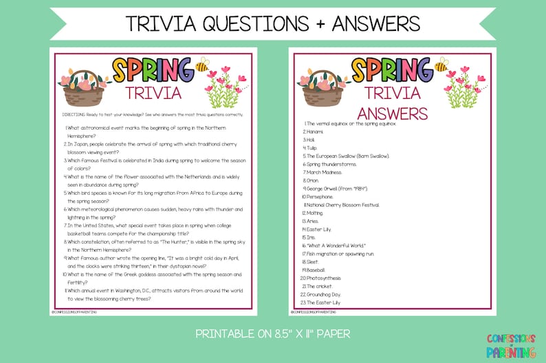 100 Spring Trivia Questions| Trivia in the Classroom |printable Games ...