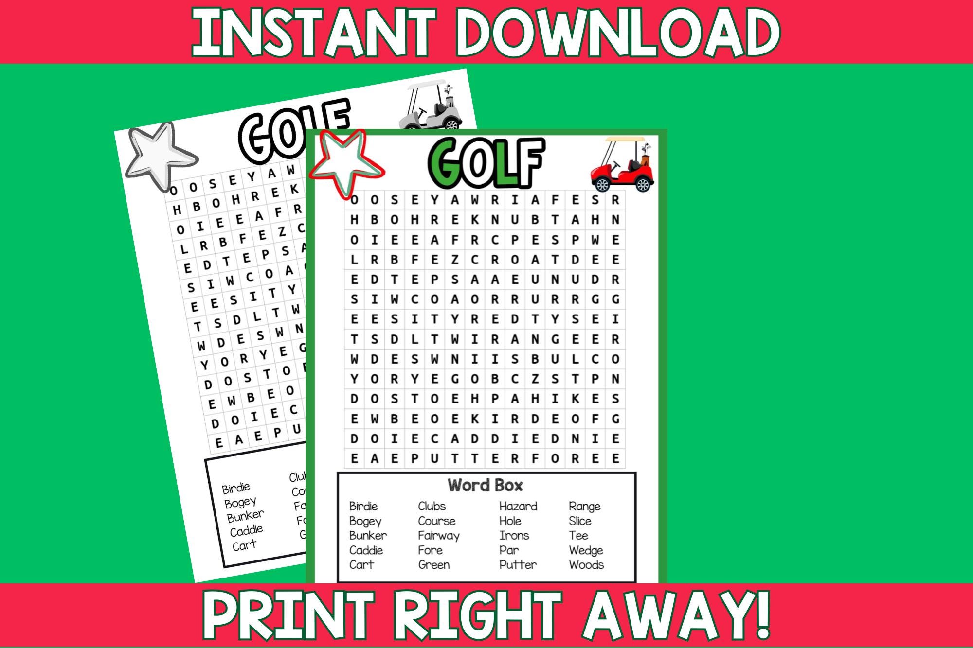 Golf Word Search Game | Printable Golf Party Games | Golf Tournament ...
