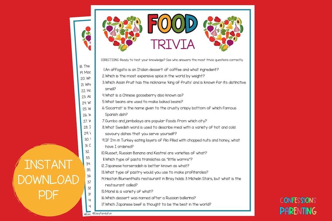 Food Trivia Trivia for Kids Classroom Trivia Homeschool Trivia ...