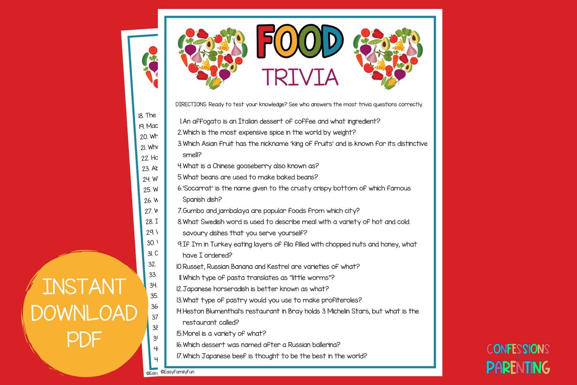 120 Food Trivia | Trivia for Kids | Classroom and Homeschool Trivia ...