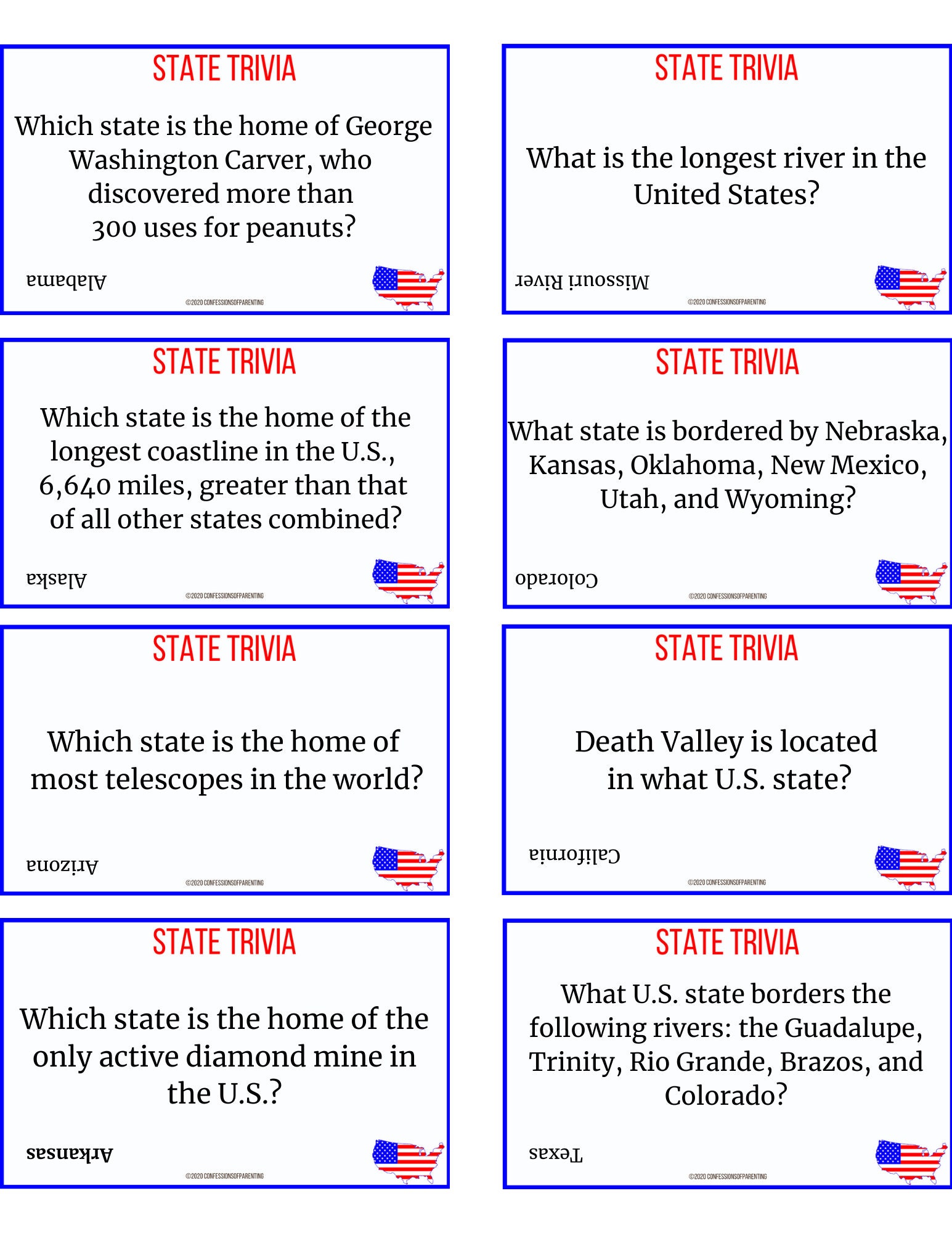 100 State Trivia Questions | Printable U.S. State Trivia | Educational ...