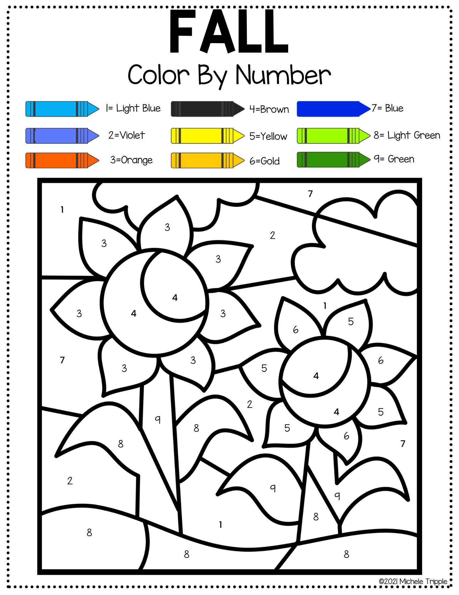 6 Fall Color by Number| Printable Fall Color by Number |color by Number ...