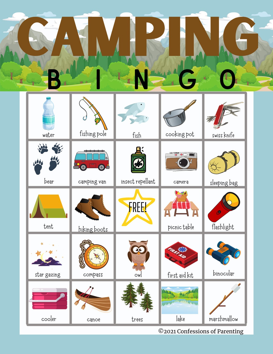 7 Camping Bingo Cards | Camping Bingo | Outdoor Bingo Game | Camping ...