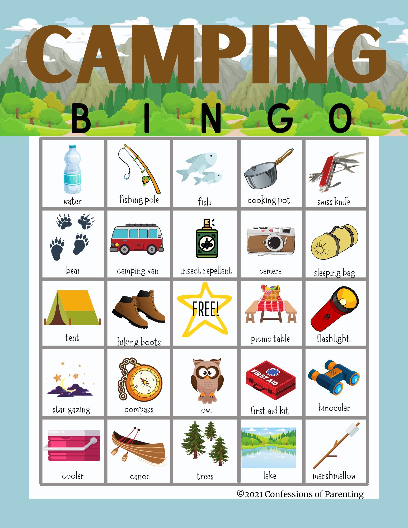 7 Camping Bingo Cards | Camping Bingo | Outdoor Bingo Game | Camping ...
