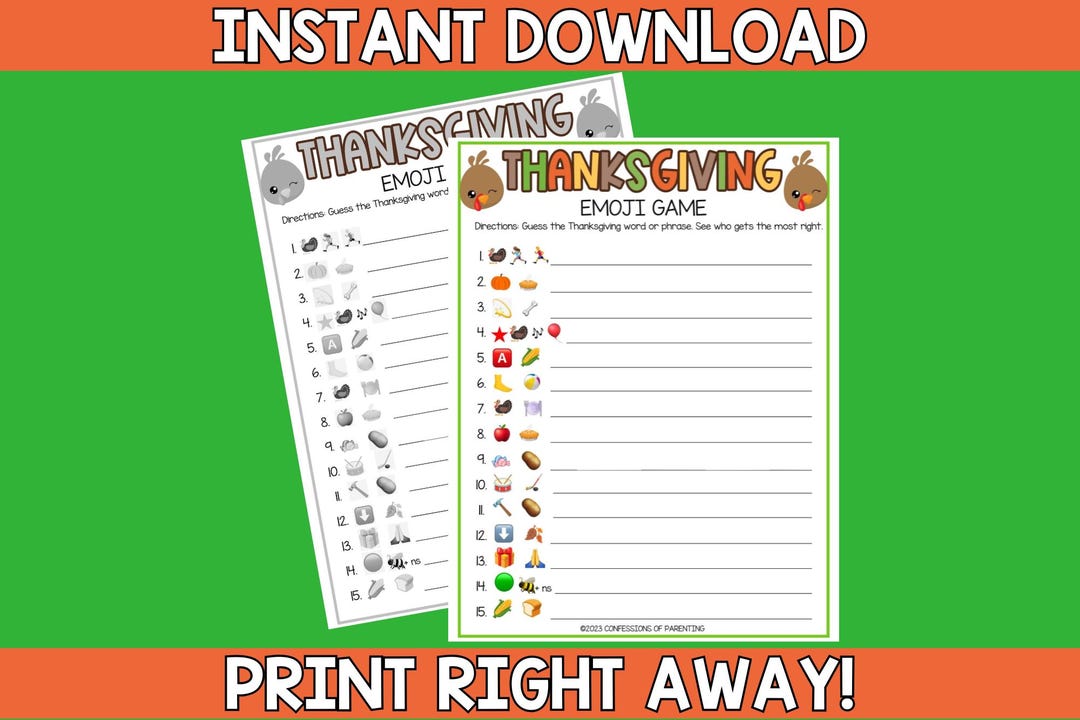 Thanksgiving Emoji Game | Guess the Emoji Printable | Thanksgiving ...