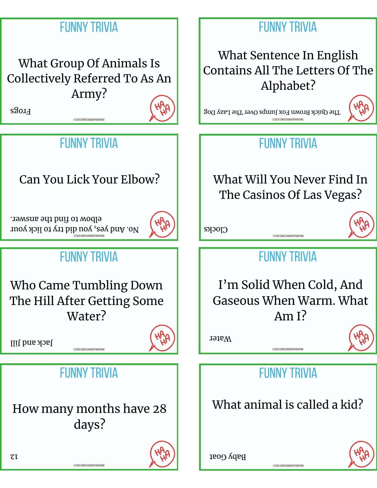 Funny Trivia for Kids Printable, Trivia Questions for Kids, Digital ...