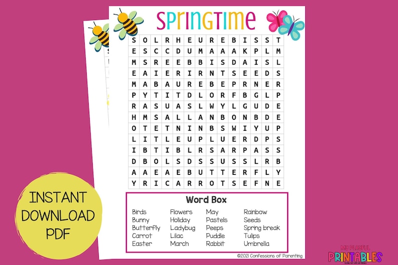 Springtime Word Search for Kids| Spring Activities | Spring Puzzle ...