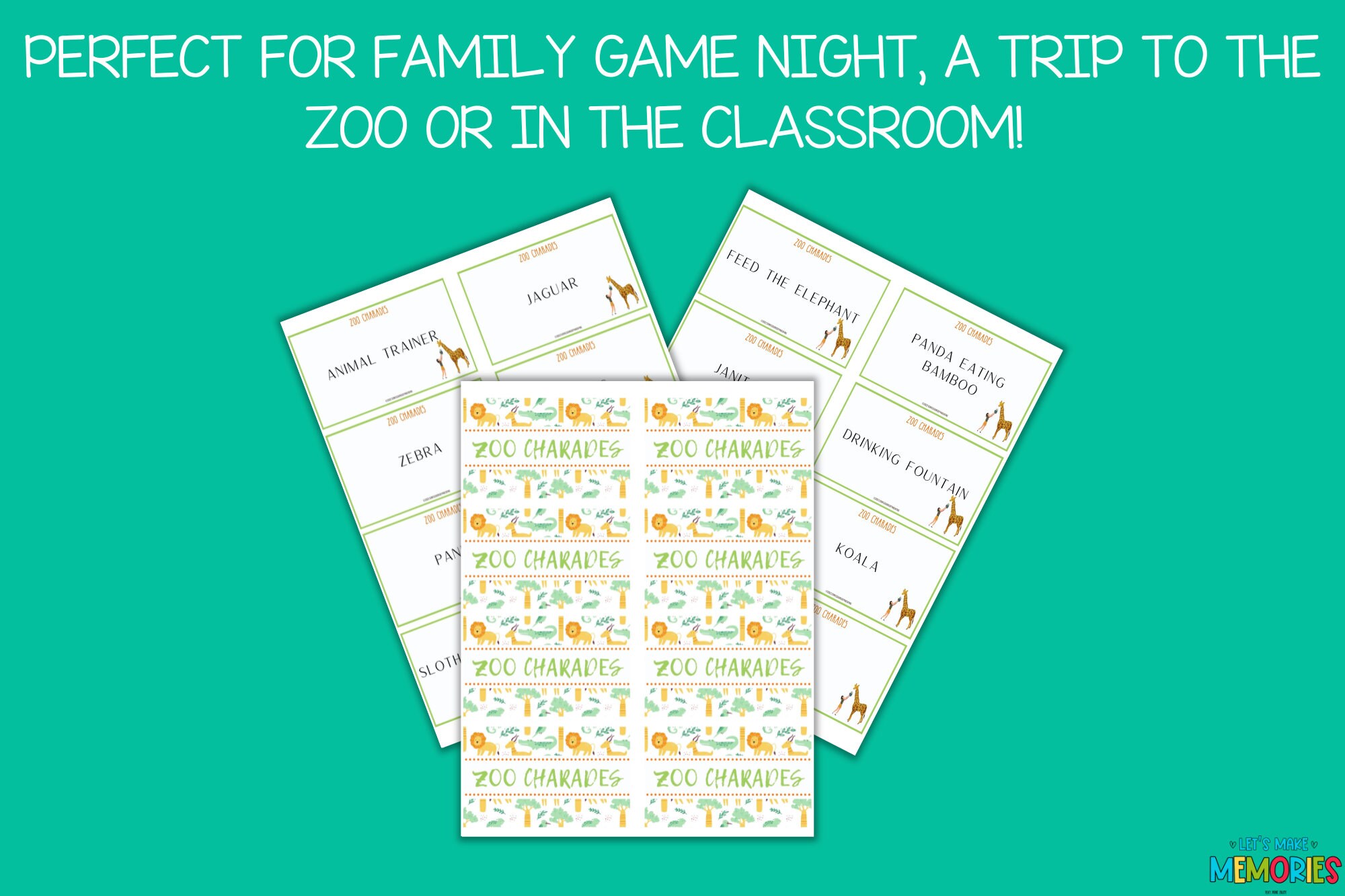 Zoo Charades Charades for Kids Charades for Families Family Game Night ...