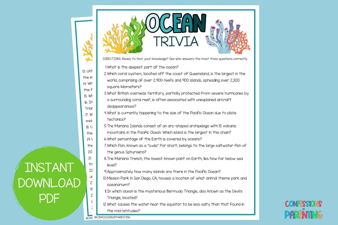 78 Ocean Trivia Questions | Printable Ocean Trivia | Ocean-themed ...