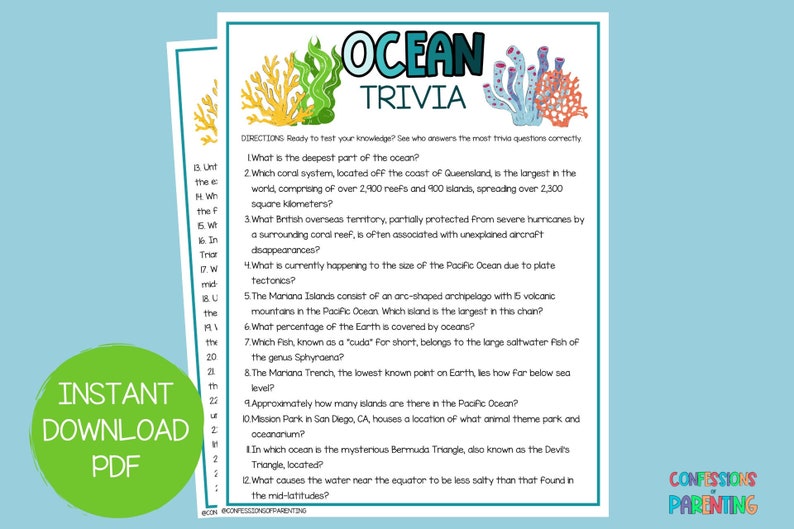 78 Ocean Trivia Questions | Printable Ocean Trivia | Ocean-themed ...
