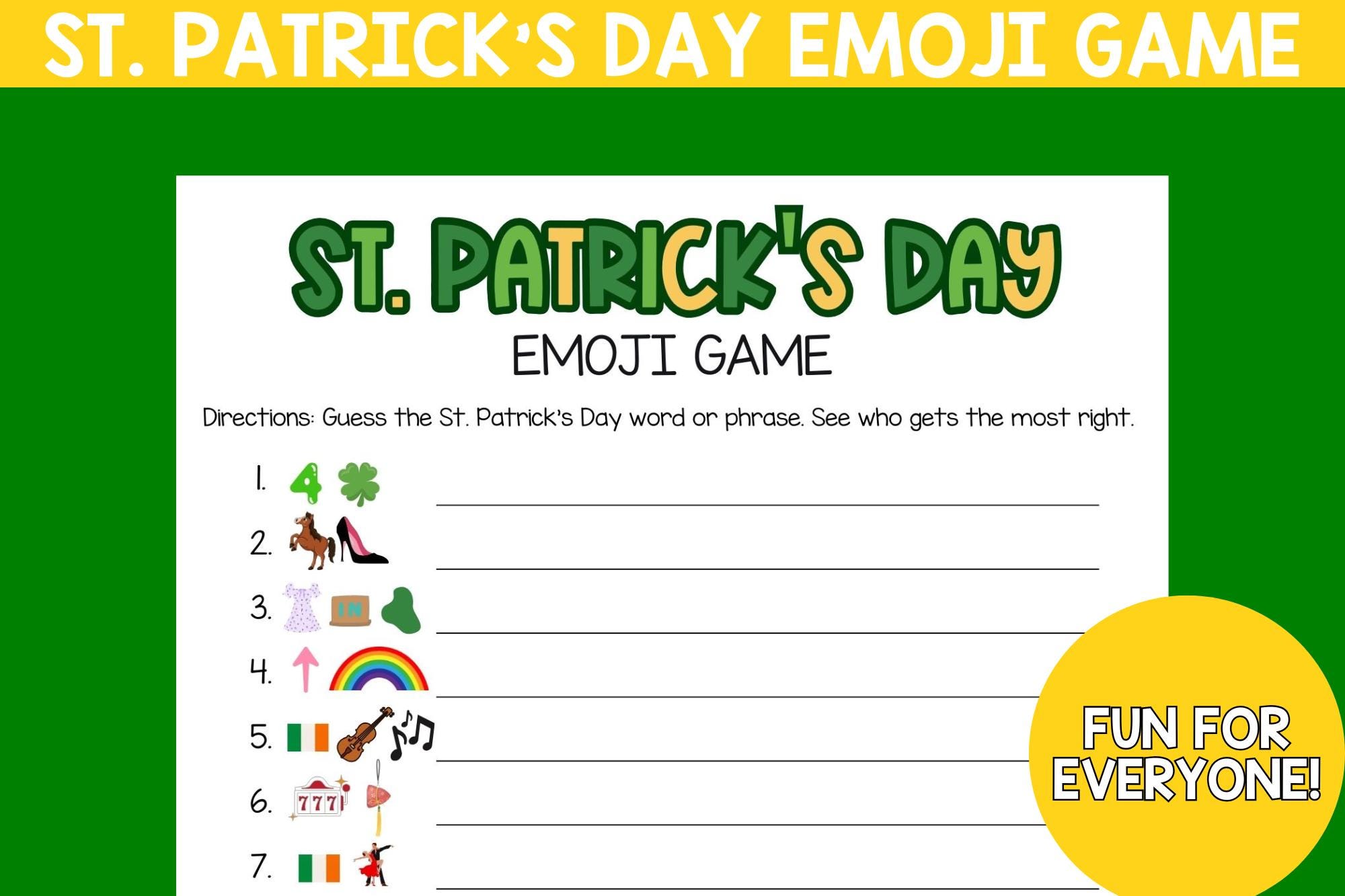 St. Patrick's Day Emoji Pictionary Game | Emoji Game | Printable Emoji ...