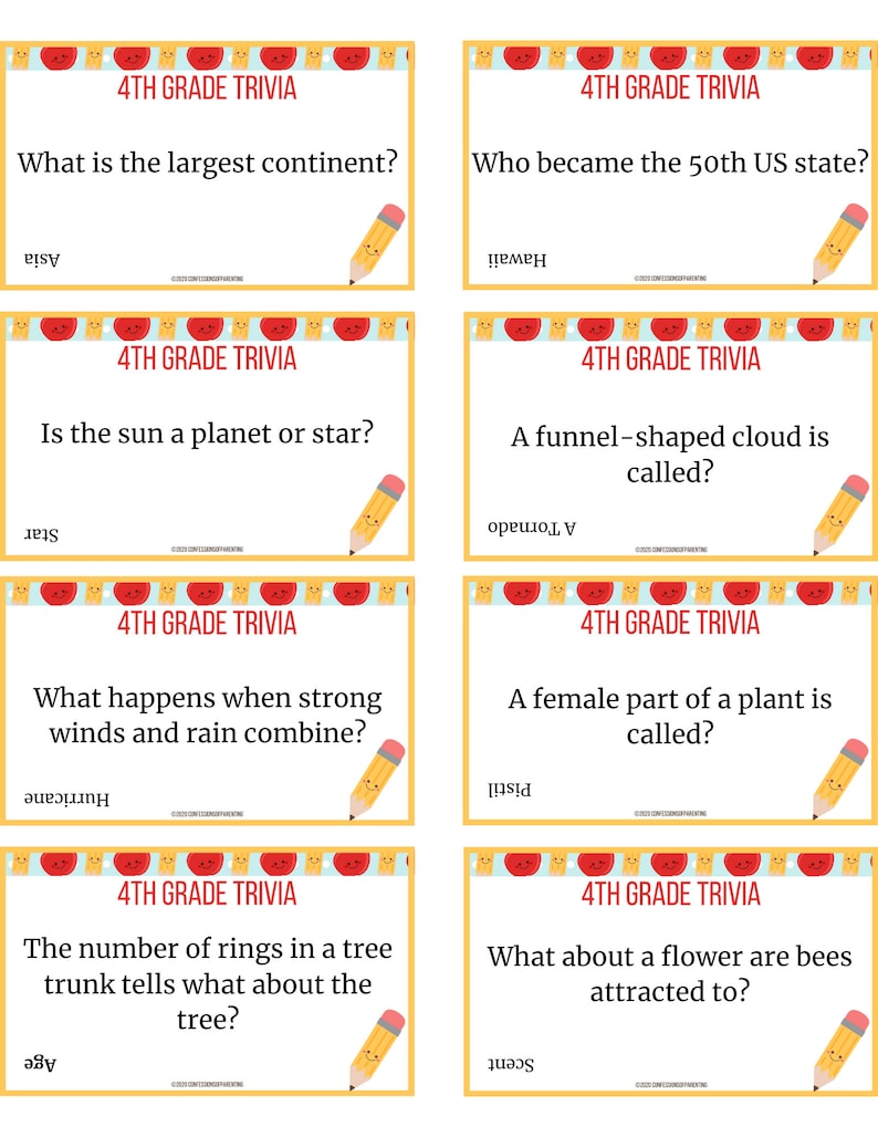 50 4th Grade Trivia Questions | Printable 4th Grade Trivia ...