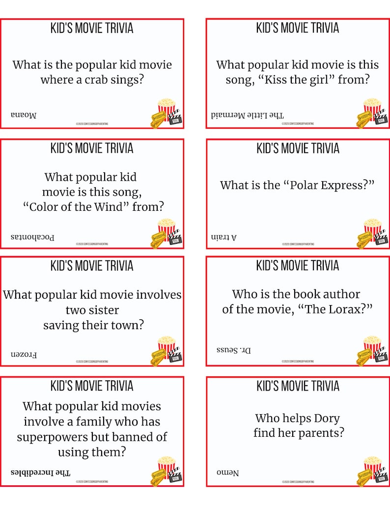 50 Kids' Movie Trivia Questions | Printable Movie Trivia for Kids ...