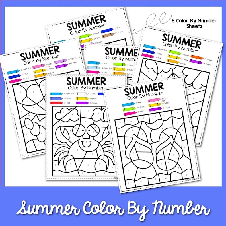 6 Summer Color by Number| Summer-themed Color by Number| Beach ...