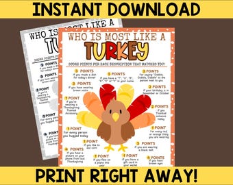 Thanksgiving Who is Most Like a Turkey | Thanksgiving Game Night ...