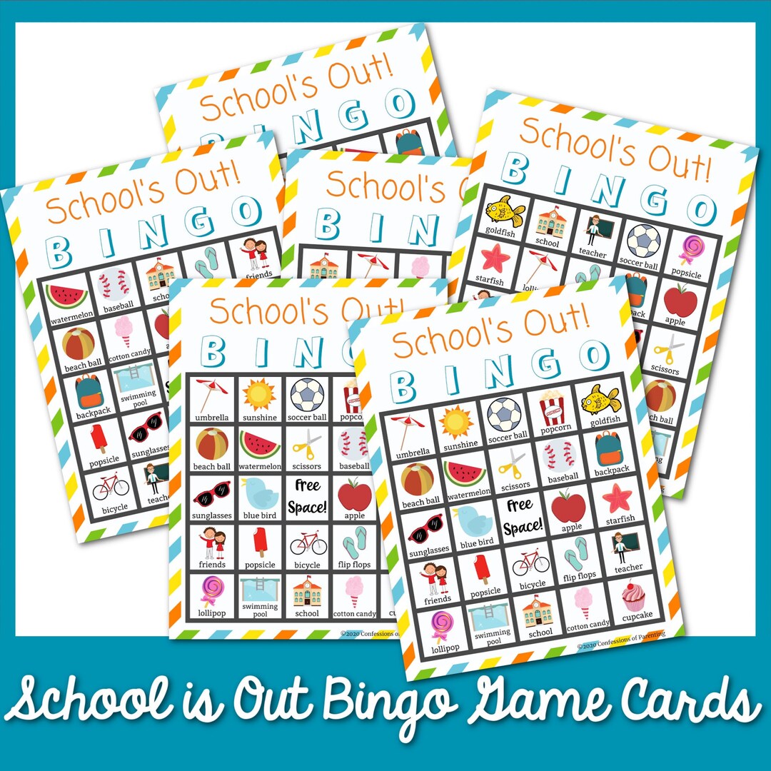 School is Out Bingo Game Cards, Activity While Having a Vacation, Games ...