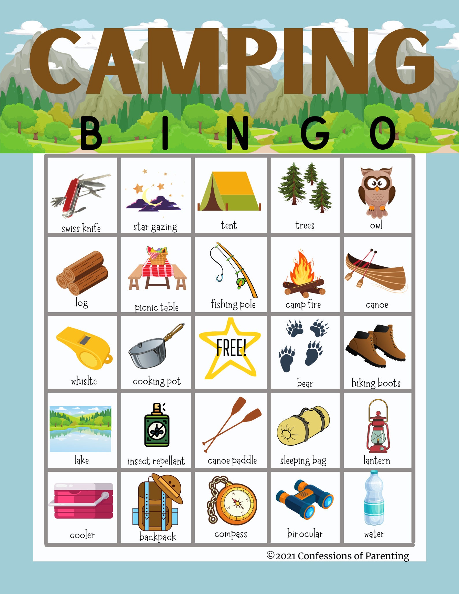 7 Camping Bingo Cards | Camping Bingo | Outdoor Bingo Game | Camping ...
