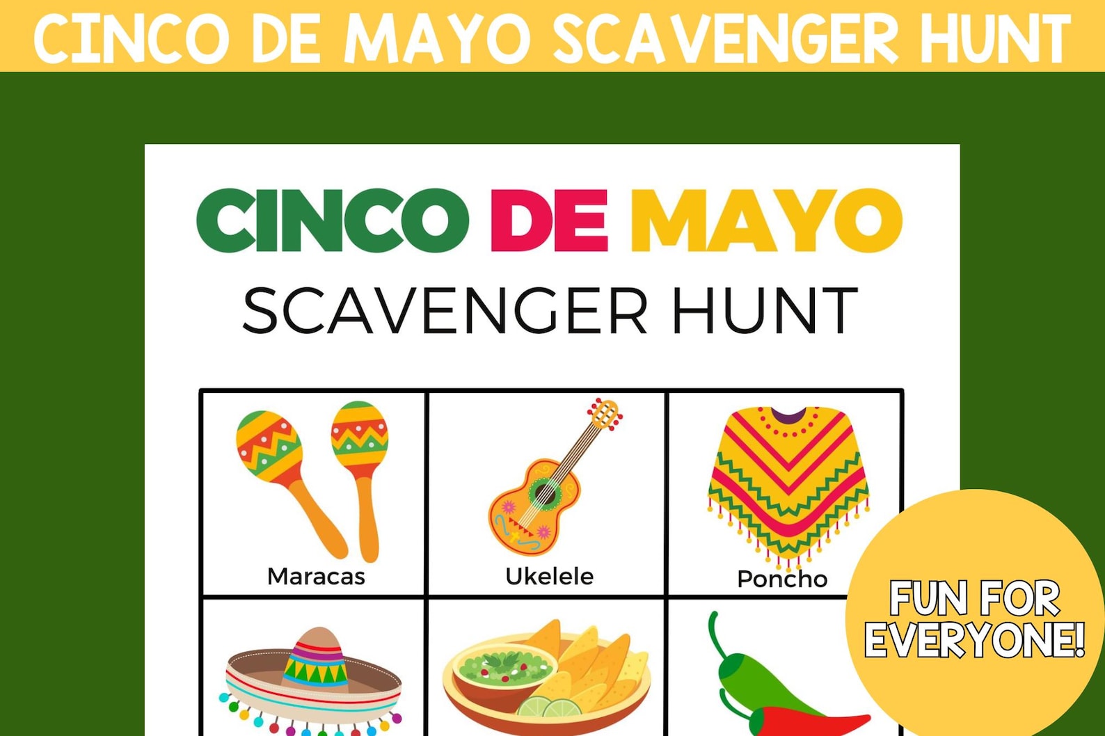 Cinco De Mayo Scavenger Hunt Game | Printable Cinco De Mayo Scavenger ...