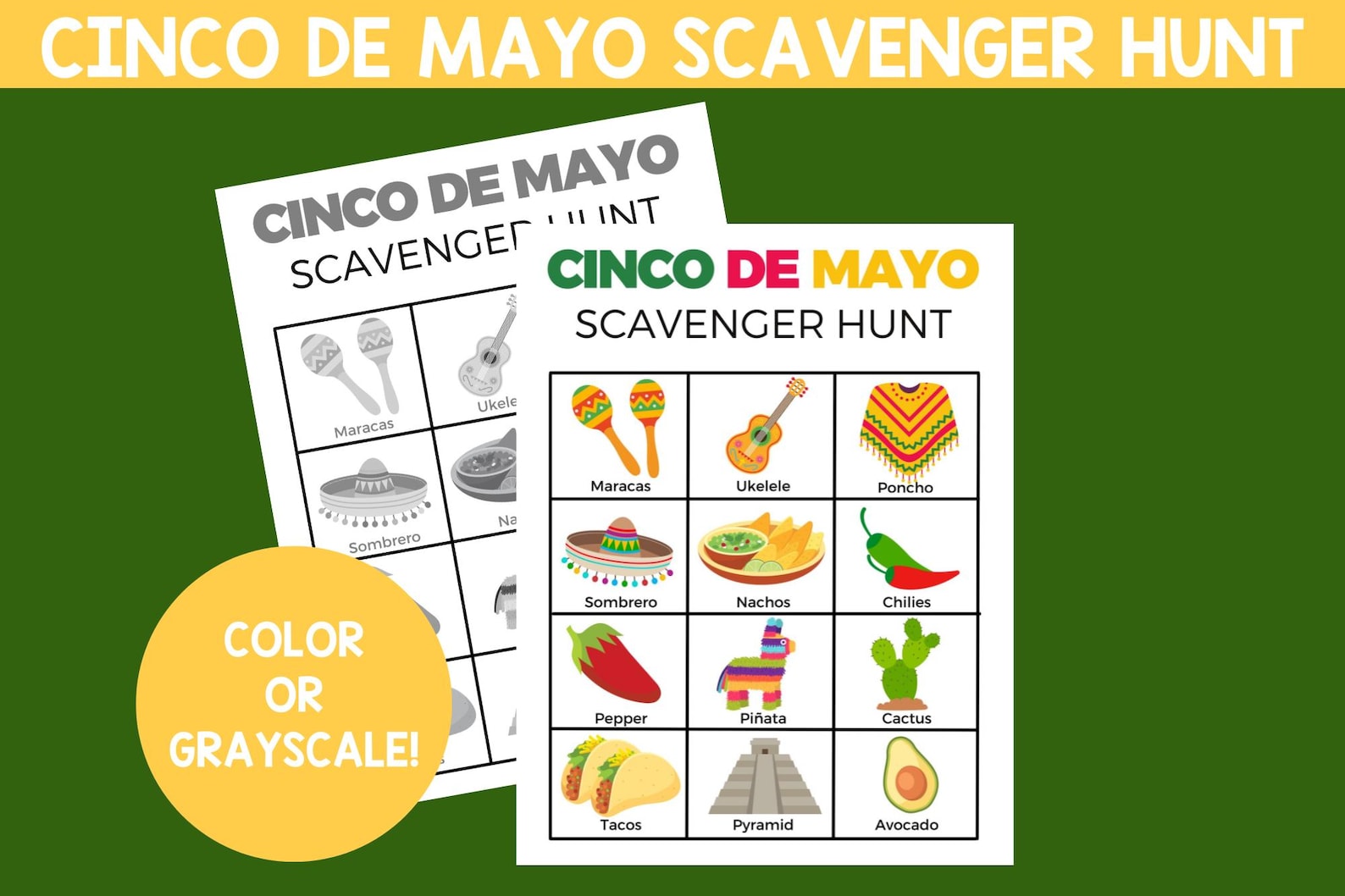 Cinco De Mayo Scavenger Hunt Game | Printable Cinco De Mayo Scavenger ...