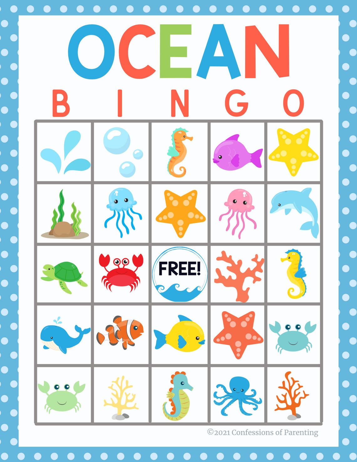 7 Ocean Bingo Games | Under the Sea Bingo | Printable Ocean Bingo ...
