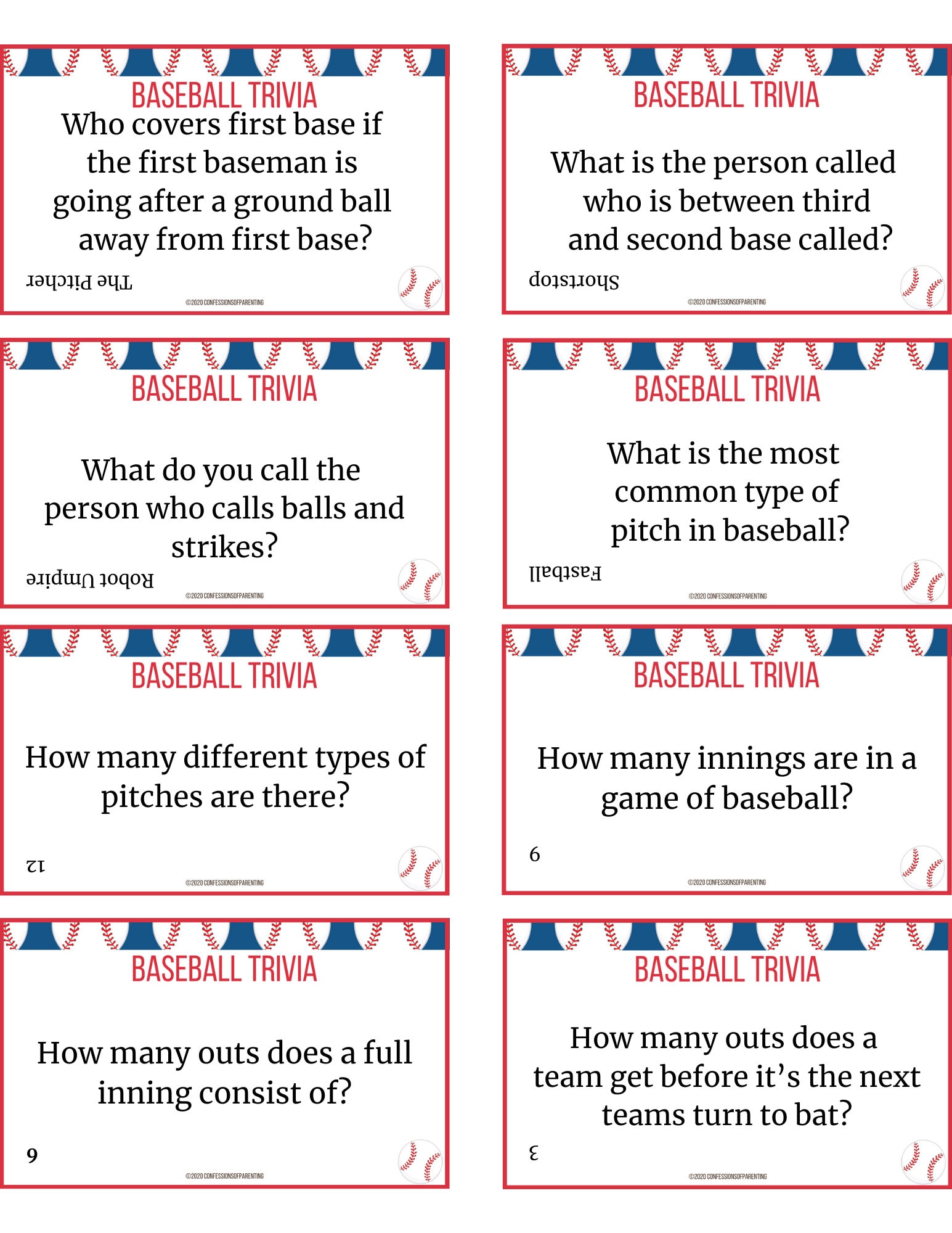 Baseball Trivia Cards for Kids - Etsy Canada