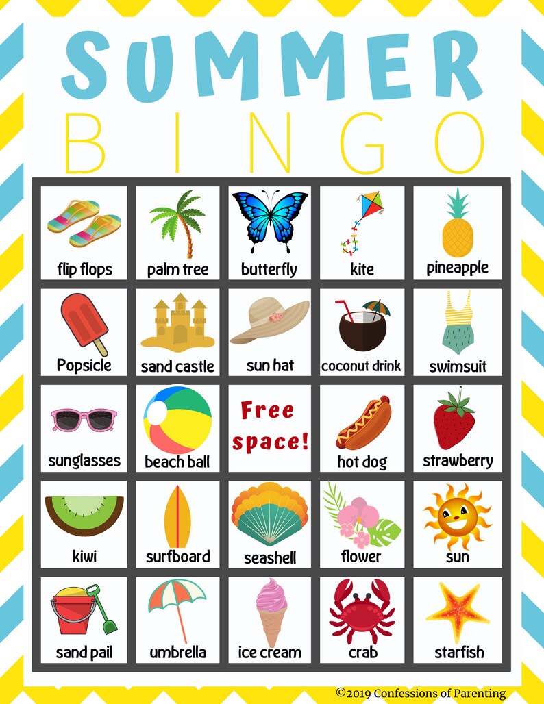 7 Summer Bingo Cards | Printable Summer Bingo | Summer-themed Bingo ...