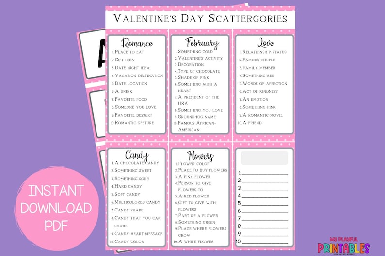 Valentine's Day Scattergories | Scattergories for Valentine's Day ...