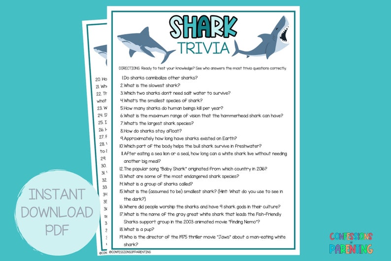 60+ Shark Trivia Questions | Ocean Unit Study | Printable Shark Trivia ...