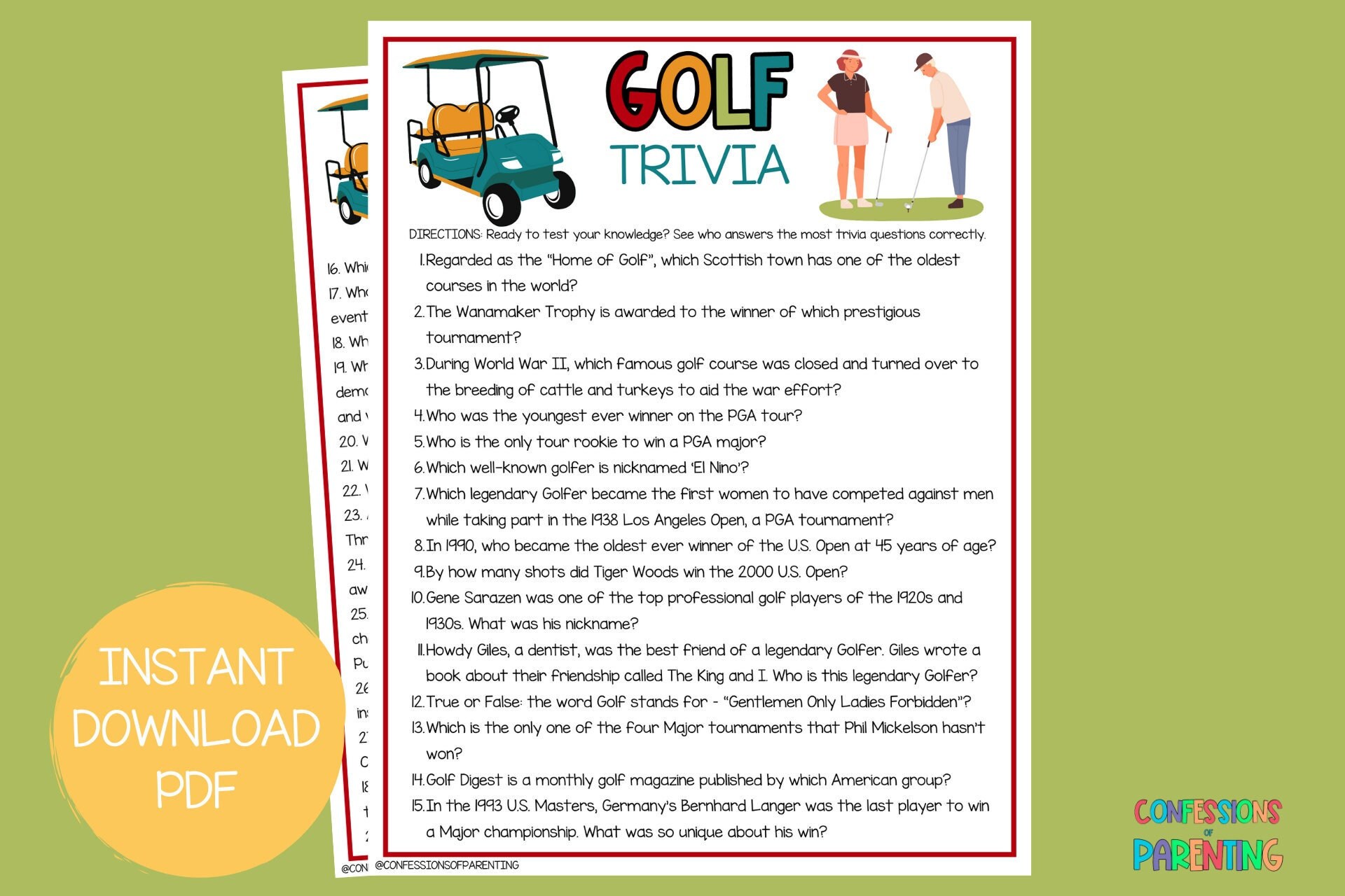 Golf Trivia Trivia for Kids Printable Trivia Sports Trivia for Kids ...