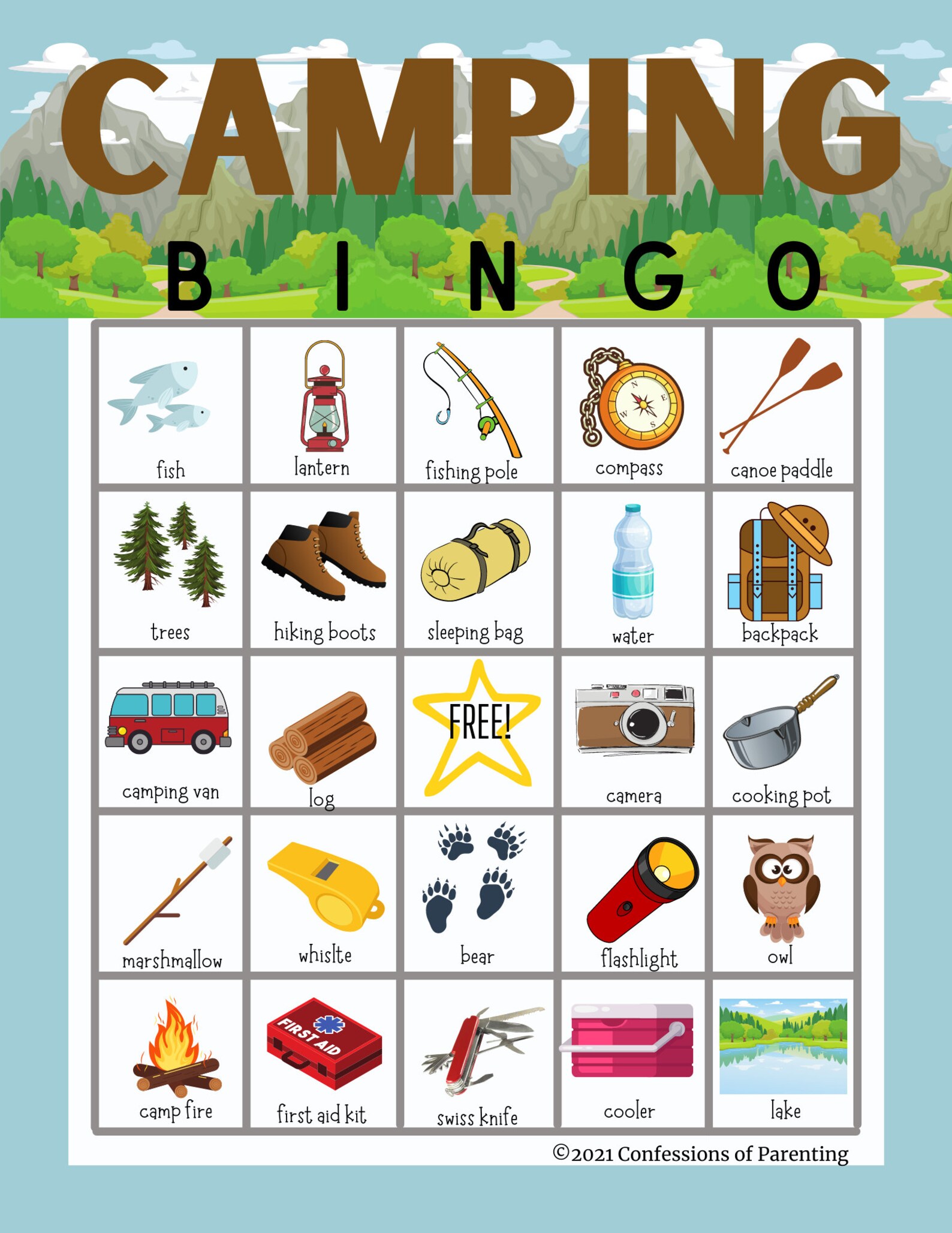 7 Camping Bingo Cards | Camping Bingo | Outdoor Bingo Game | Camping ...