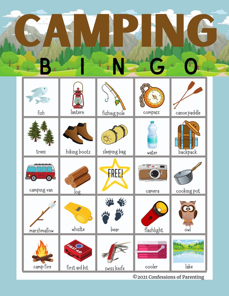 7 Camping Bingo Cards | Camping Bingo | Outdoor Bingo Game | Camping ...