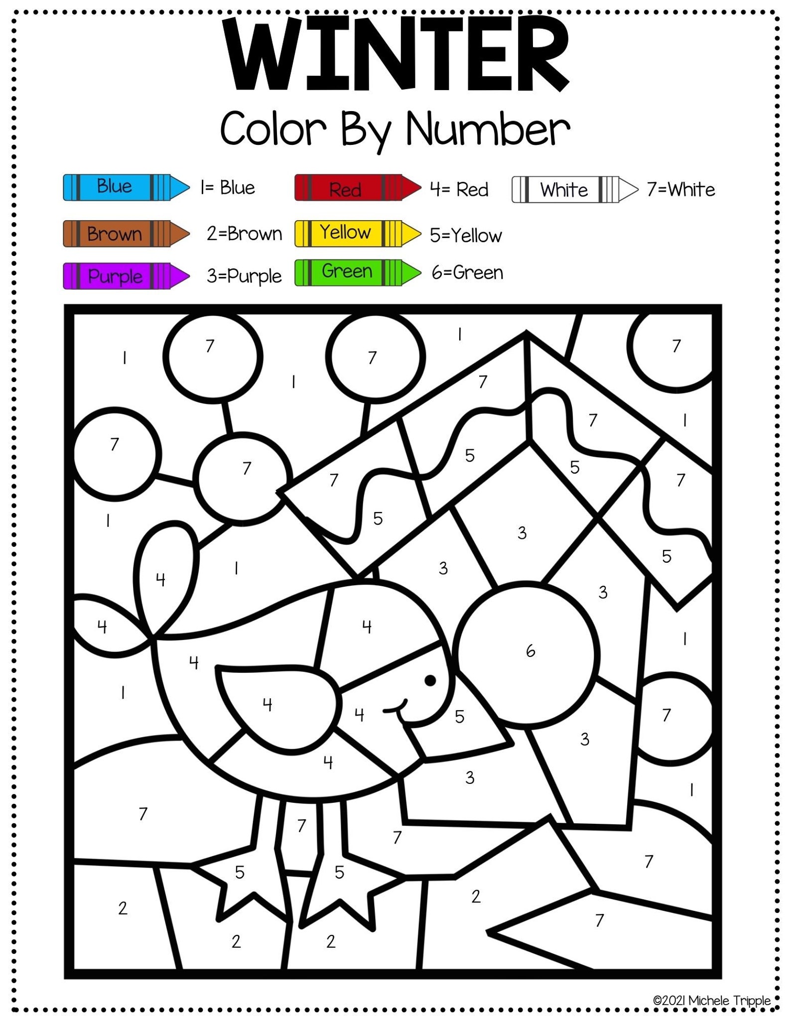 Winter Color by Number , Color by Number, Activity for Kids, Coloring ...