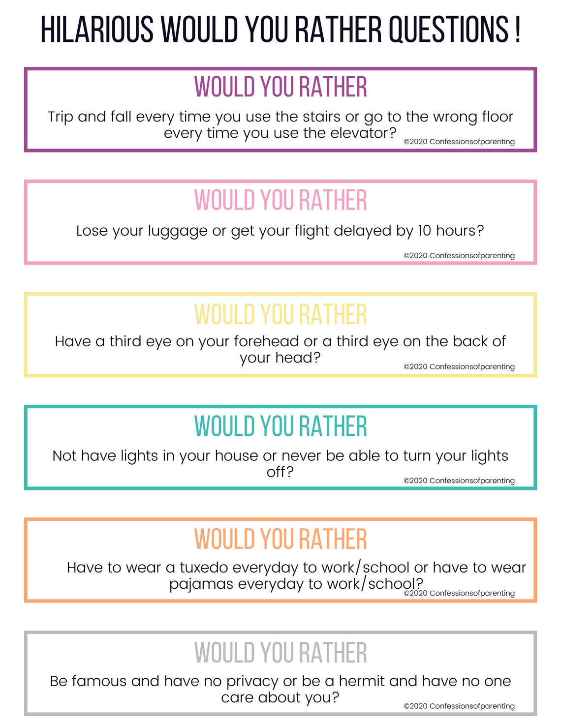 100 Hilarious Would You Rather Questions Journal Prompts - Etsy