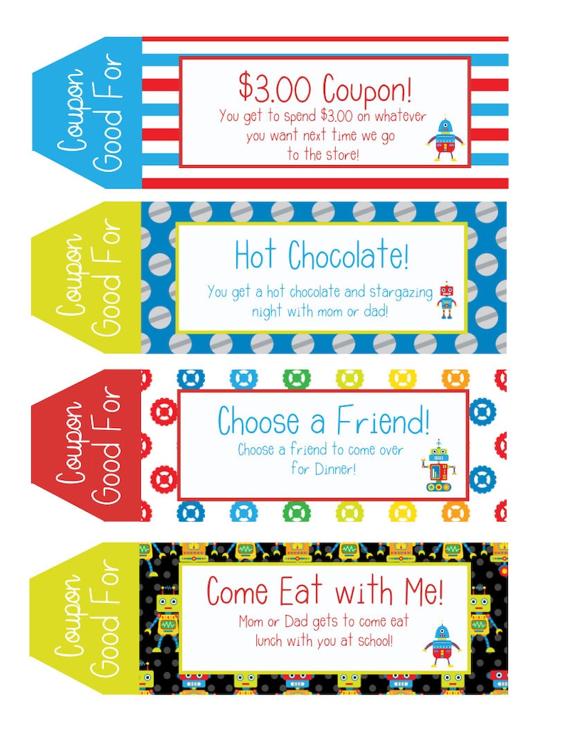 Kids Coupon Book | Printable Coupons for Kids | Robot Reward Coupon ...