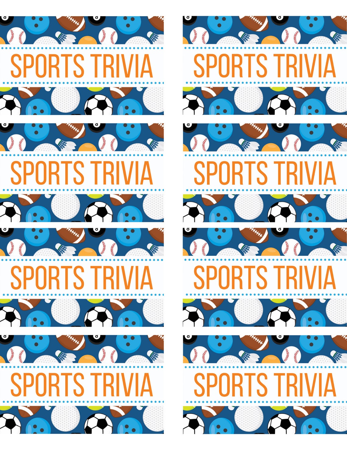 50 Sports Themed Trivia Cards - Etsy