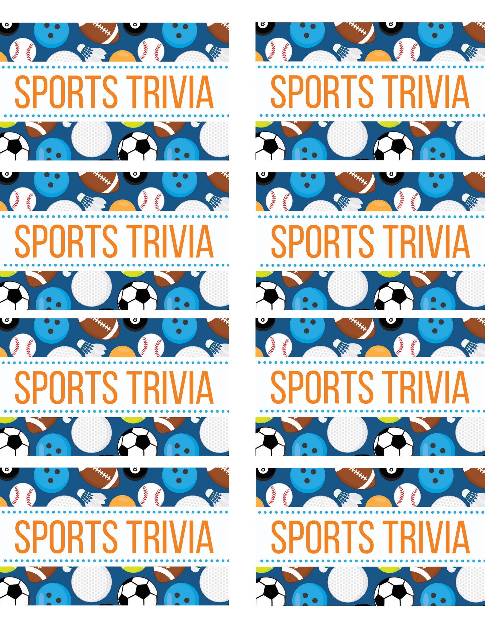 50 Sports Themed Trivia Cards - Etsy