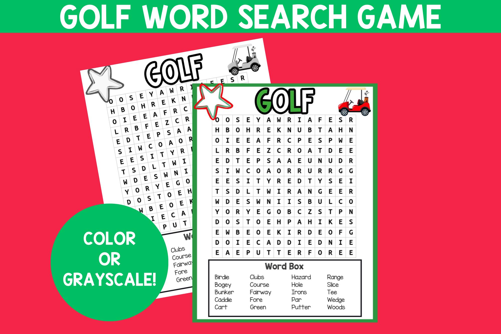 Golf Word Search Game | Printable Golf Party Games | Golf Tournament ...