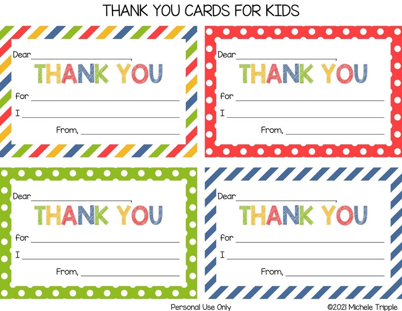 Printable Thank You Cards for Kids | Kids’ Thank You Cards | Kids Thank ...